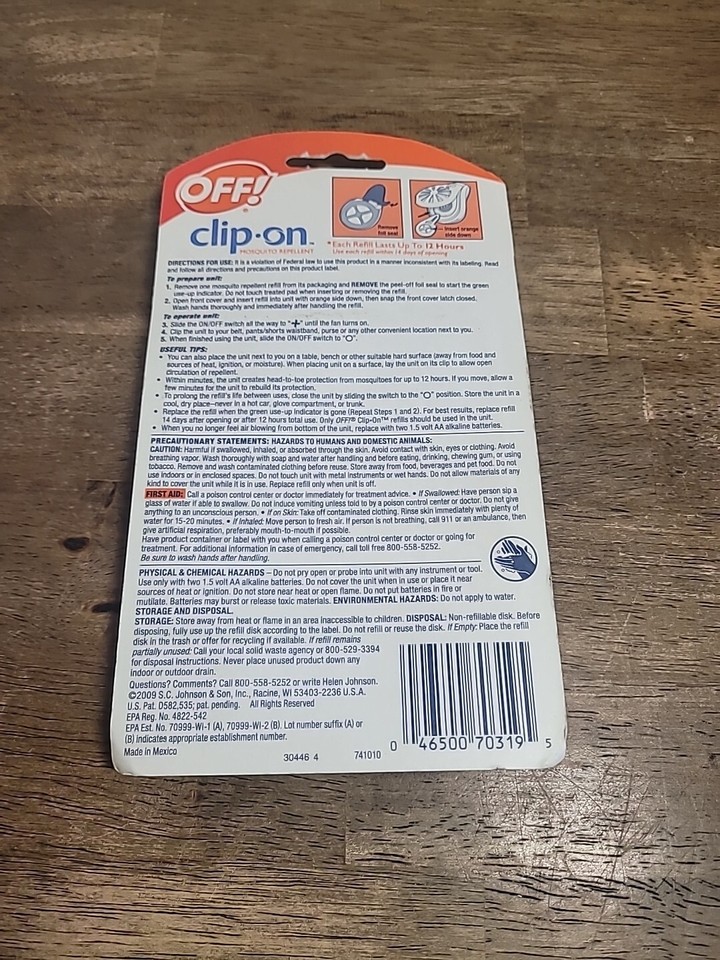 OFF! Clip-On Mosquito Repellent Refills 1 Pack w/2 Refills NOS Sealed ...