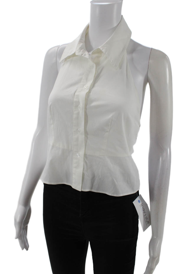 Forever 21 Womens Button Front Open Back Collared Halter Top White Size ...