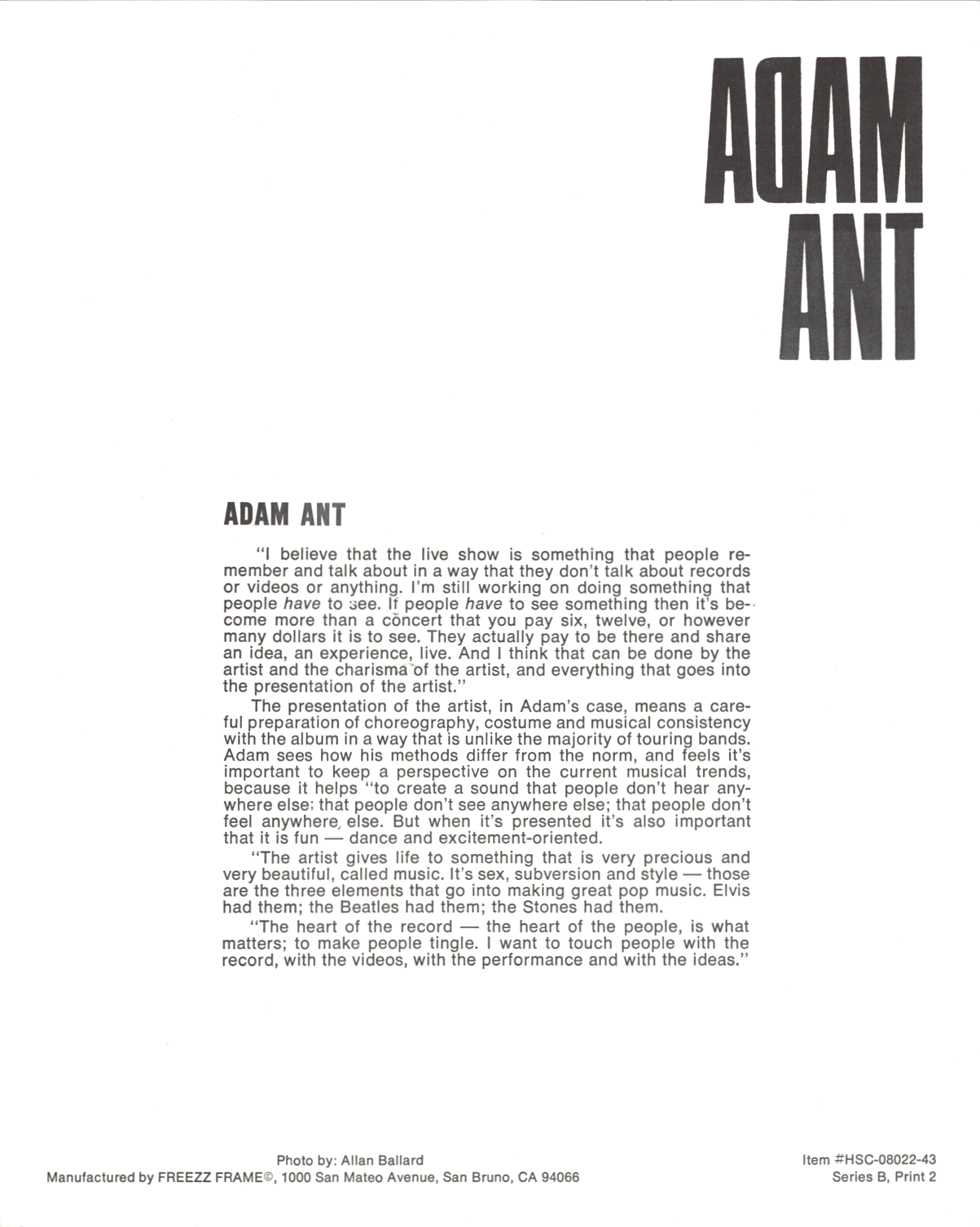 ADAM ANT New Wave Authentic Vintage 1980s 8x10 Signed Photograph ...