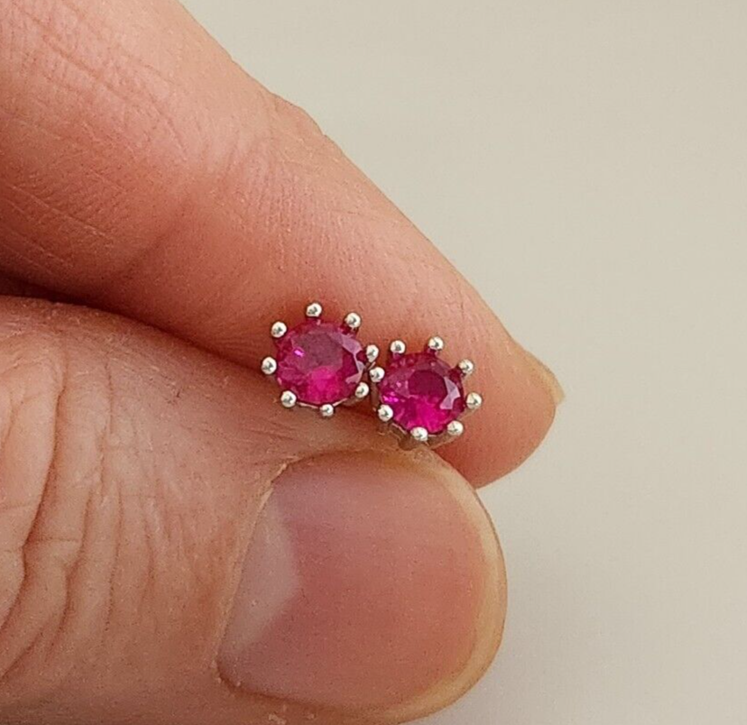1CT Red Ruby 5mm Small Stud Earrings Ball Screw Back 925 Solid Sterling ...