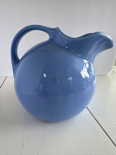 Vintage Hall Pottery Blue Tilted Ball pitcher with Ice Lip Made in USA ...