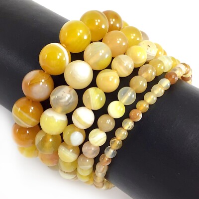 Handmade Natural Yellow Stripe Agate Stretch Bracelet Beaded 4mm 6mm ...