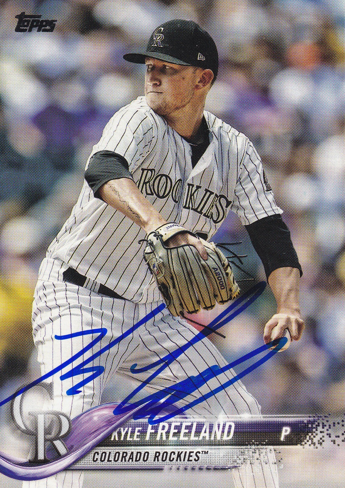 KYLE FREELAND COLORADO ROCKIES SIGNED 2018 TOPPS CARD EVANSVILLE PURPLE ...