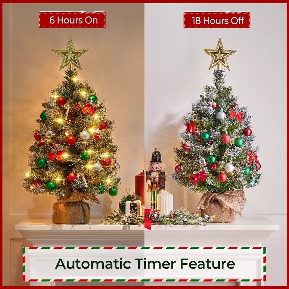 Set of 2 Pre-lit Artificial Mini Tabletop Christmas Tree w/Pinecones ...