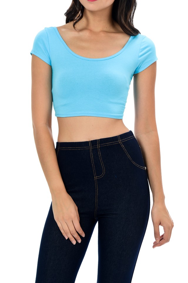 Auline Colletion Womens Solid Color Basic Cropped Top Crop top Scooped ...