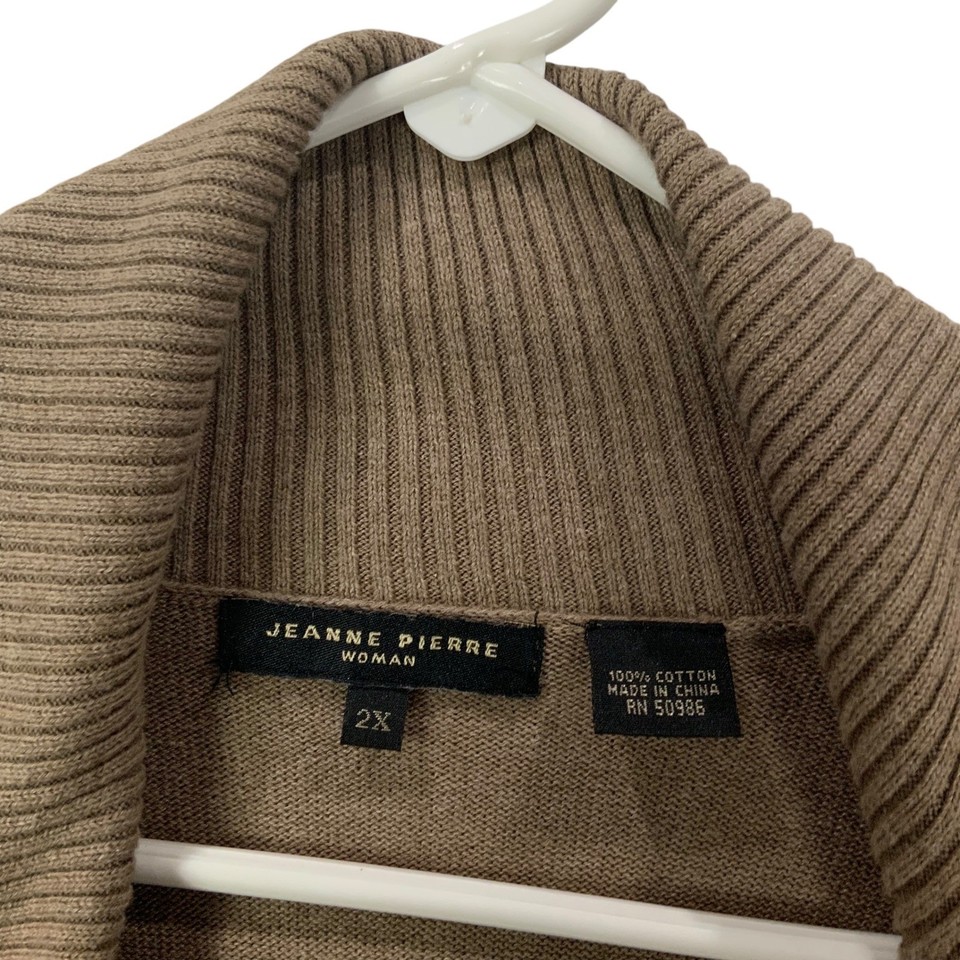 JEANNE PIERRE WOMAN Brown Button Neck Cowl Neck Sweater Tunic Pockets ...