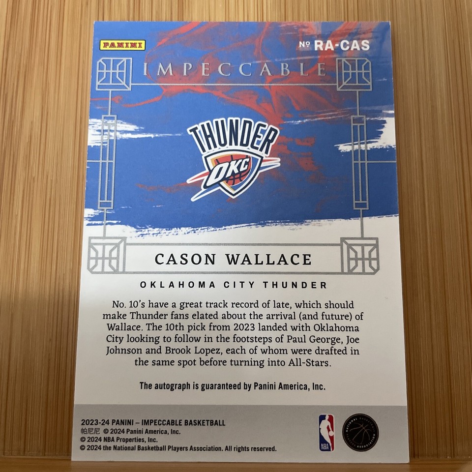 Cason Wallace (RC) 2023-24 Impeccable - Rookie On-Card Auto /99 - OKC ...