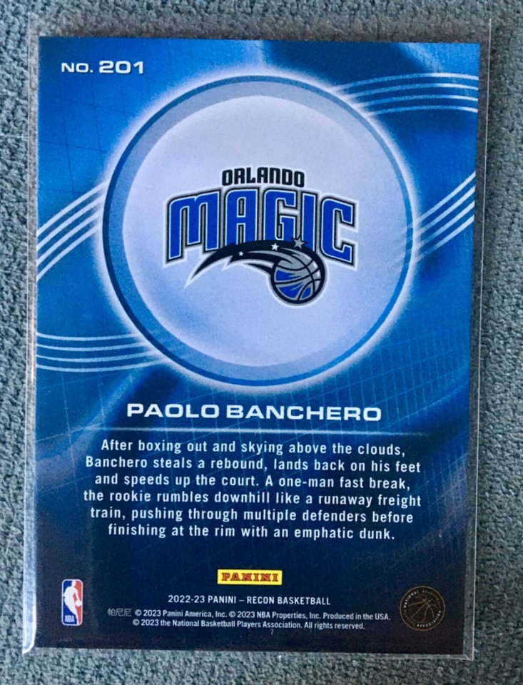 2022-23 PANINI RECON BASKETBALL 201 PAOLO BANCHERO ORLANDO MAGIC ROOKIE ...