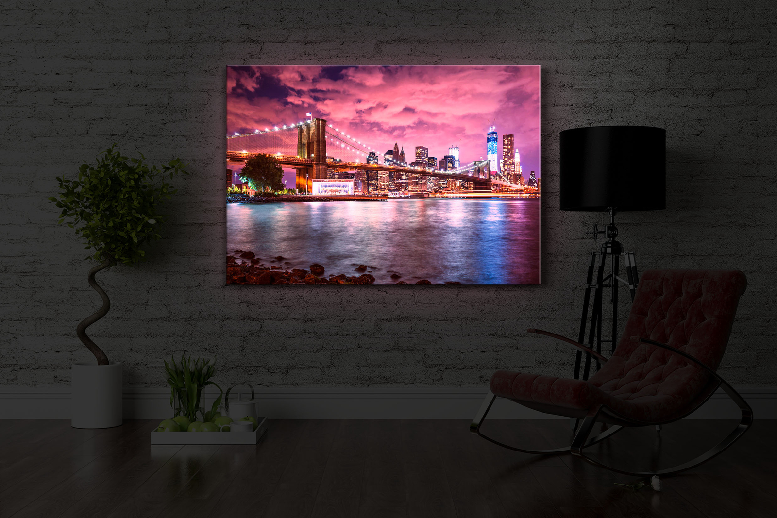 Beleuchtetes Bild LED Leuchtbild - New York Skyline mit Brooklyn Bridge ...