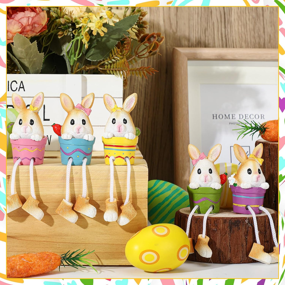 5 Pcs Easter Bunny Figurines Resin Rabbit Statues Easter Rabbit Shelf ...