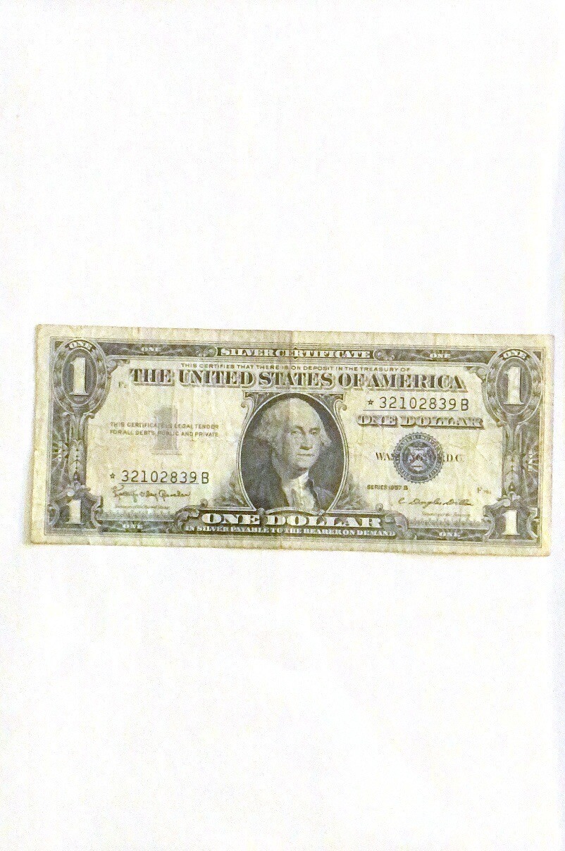 1957 One Dollar Blue Seal Series B Note Silver Certificate Old US Bill ...
