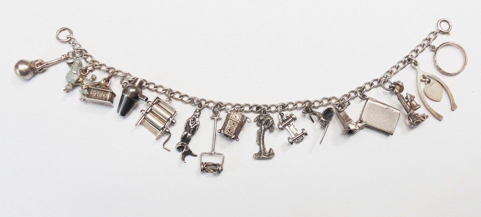 Vtg Sterling Silver CHARM BRACELET Charms Lot Movable Opening Enamel ...