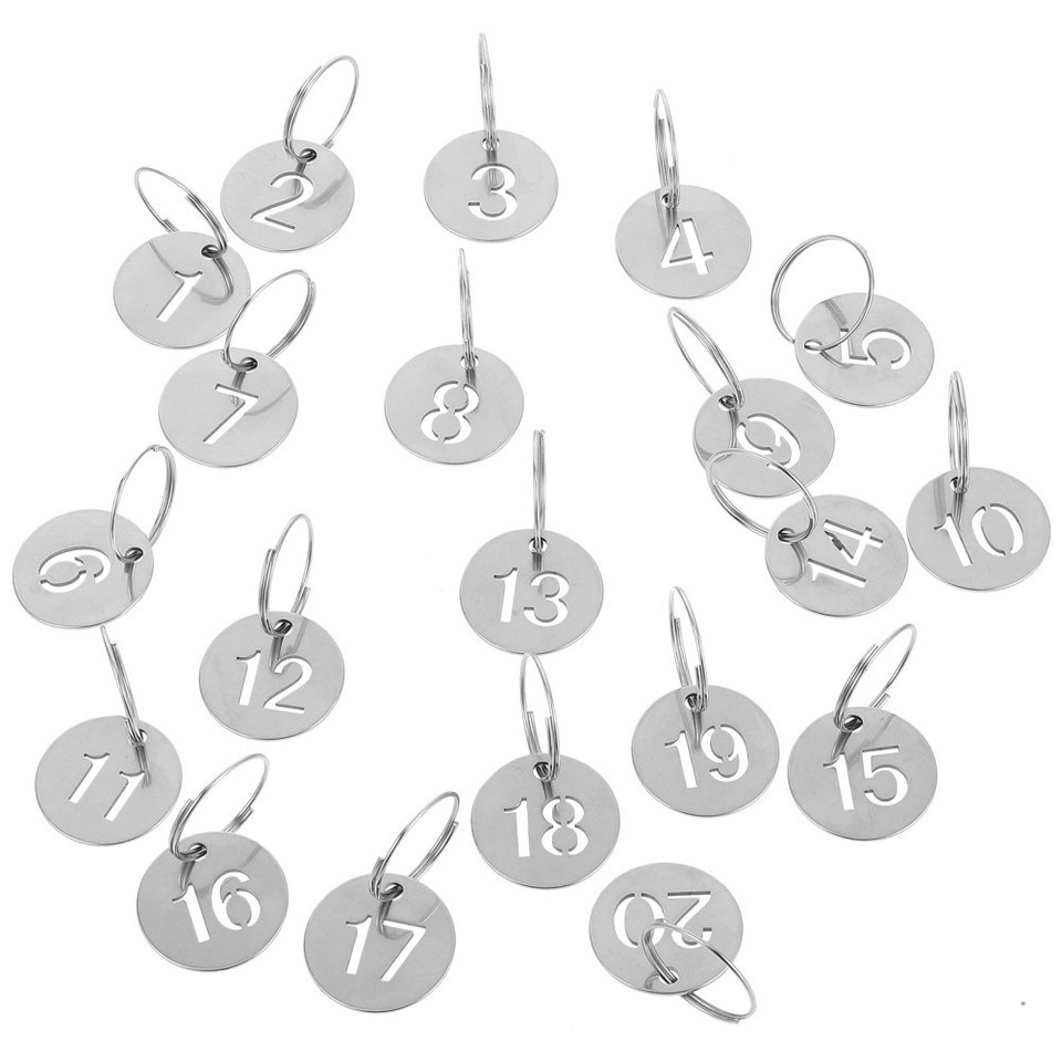 20 Sets Hollowed Stainless Steel Number Tags Plate Keychain Metal with ...