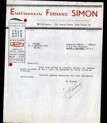 TROYES (10) FOURNITURES pour VELO MOTO AUTO "SIF / Fernand SIMON ...