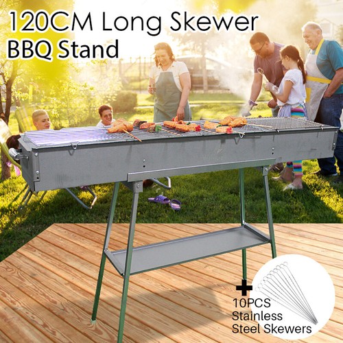 120CM Zinc-Iron Alloy Charcoal Hibachi BBQ w/ Stainless Steel Grill ...