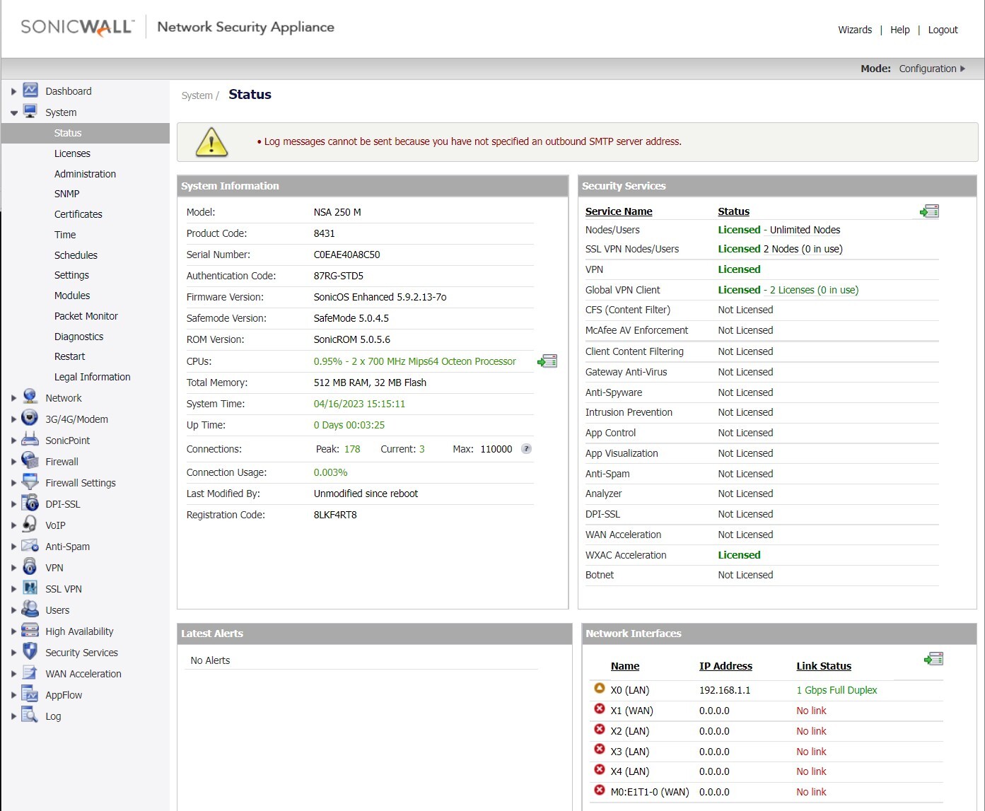 SonicWALL NSA 250M Firewall, Lab Unit, Bonus T1/E1 Network interface ...