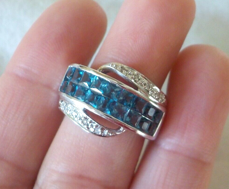 John C Rinker 14k White Gold London Topaz Diamond Ring - 6.17 gms, Sz 5 ...