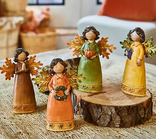 Set of 4 Mini 5" Harvest Angel Figurines by Valerie Maple Leaf Wings ...