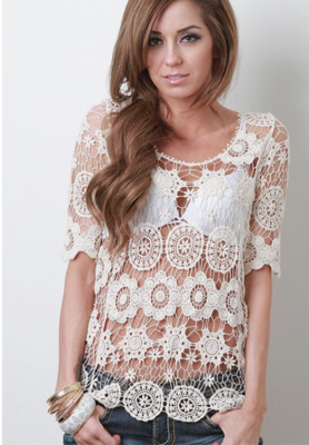 NEW Grace and Lace Crochet open Weave Tunic Top Blouse Ivory size S | eBay