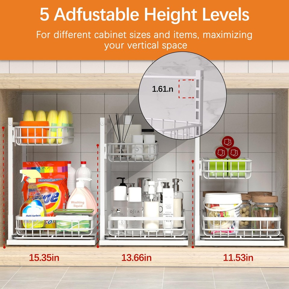 Uninol Under Sink Organizer, Adjustable Height Pull-Out Kitchen Storage ...