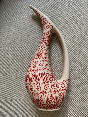 OZEN CERAMIC HAND DECORATED IN TURKEY WHITE & RED LONG GOOSE NECK ...