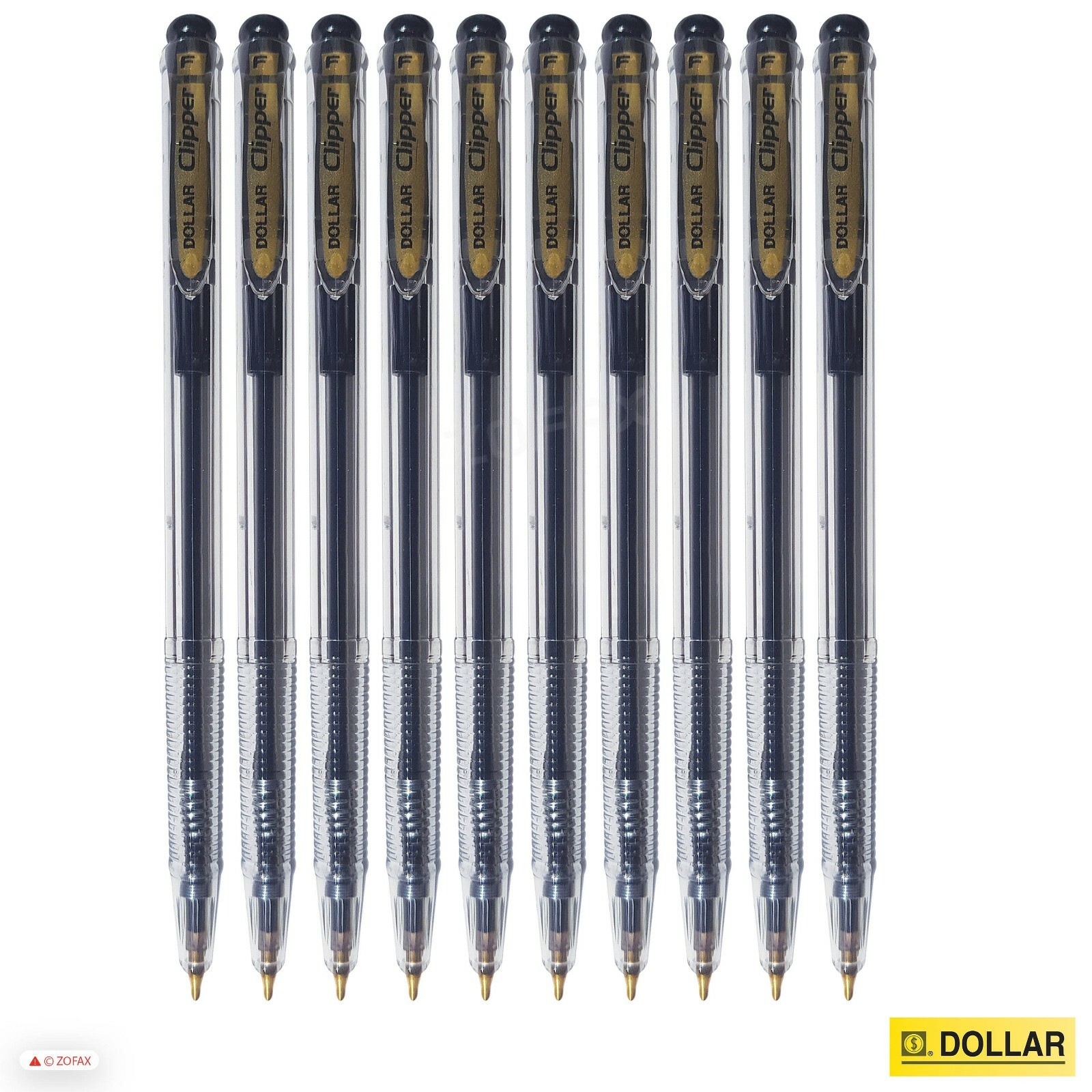 10 x 0.8mm DOLLAR Clipper Ball Pen BLACK Retractable Soft Biro ...