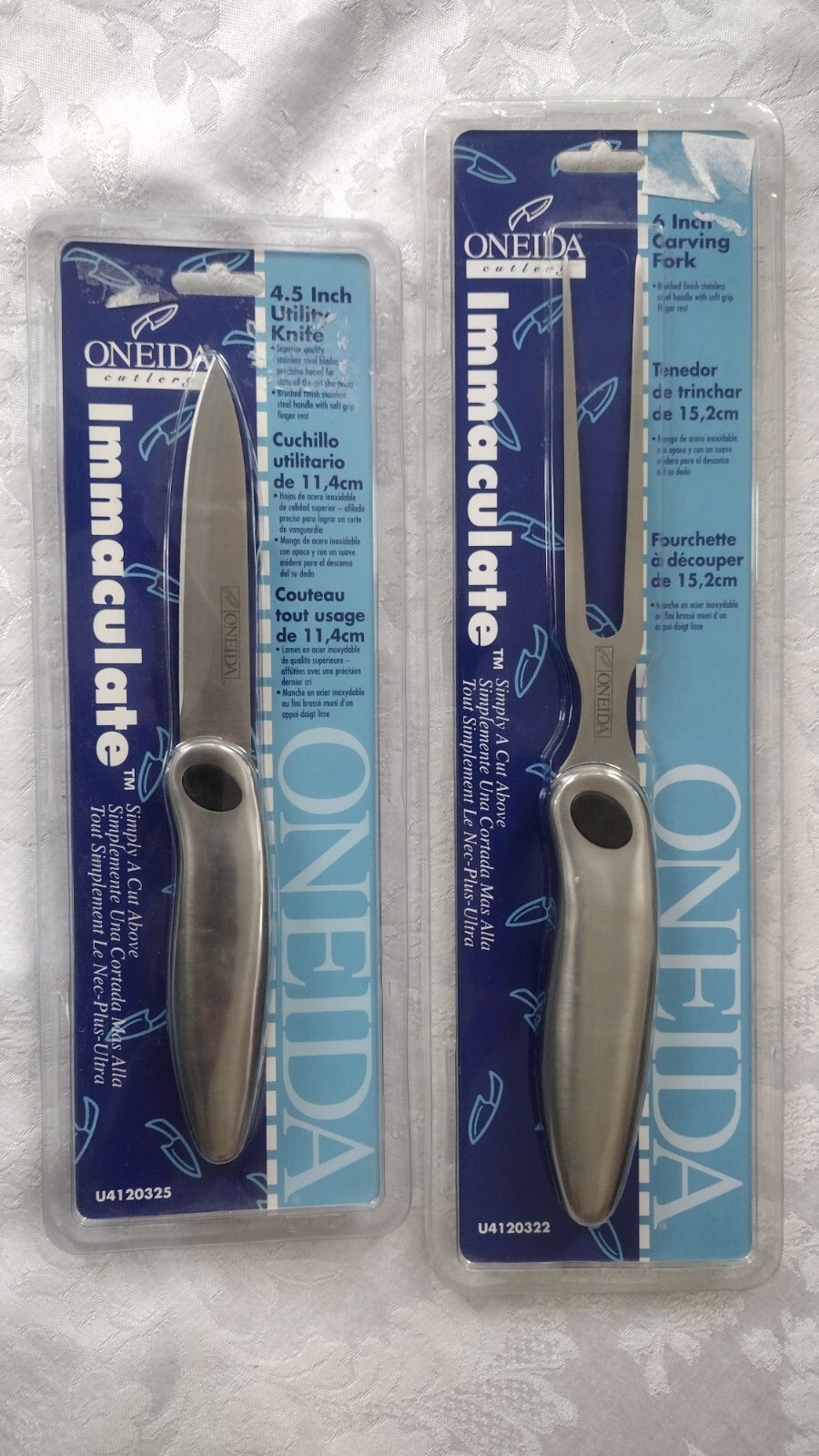 ONEIDA Immaculate 2 PC Carving Set Brushed Finish Stainless Steel Knife ...