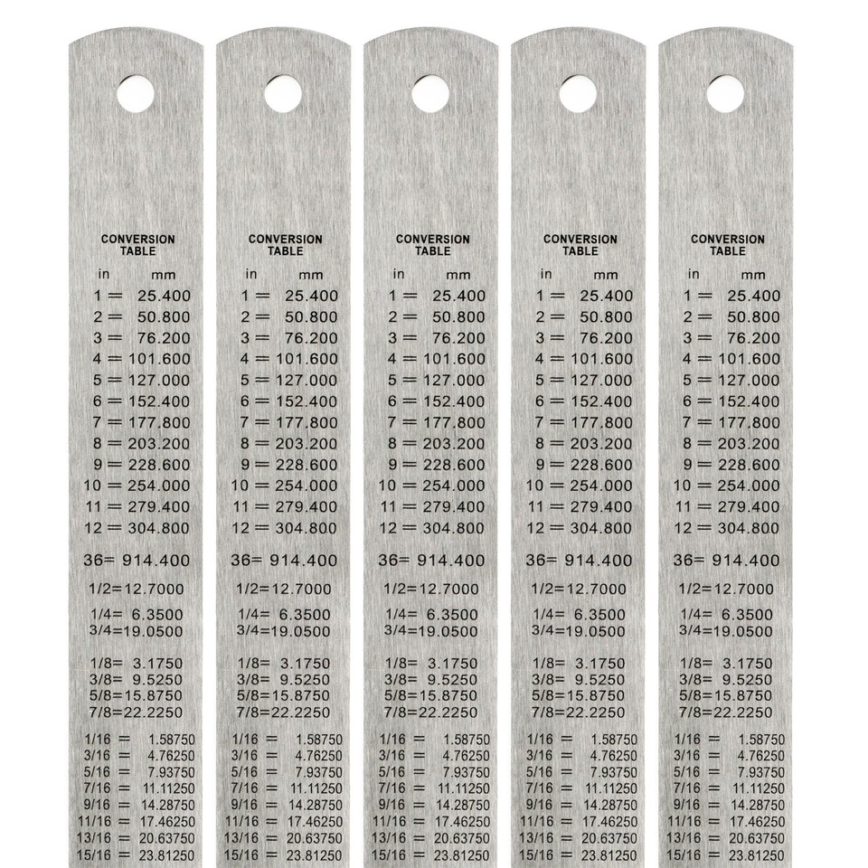 5 Pack Stainless Steel 12" / 30cm Rulers - SAE Inches and Metric ...