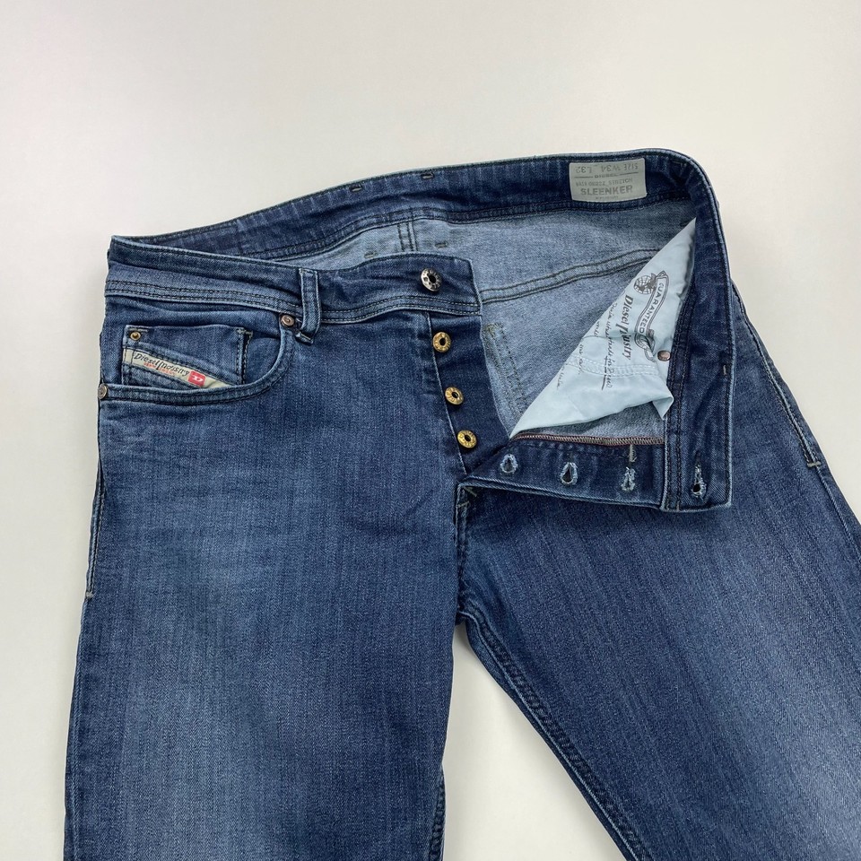 Diesel SLEENKER Jeans W34 L28 Mid Blue Slim Skinny Fit Low Waist Button Fly | eBay UK