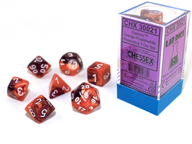 Polyhedral 7-die Gemini Chessex Lab Dice 3 Set With Black Light ...