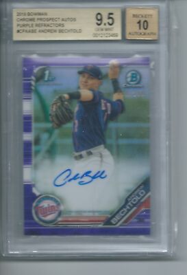 ANDREW BECHTOLD 2019 BOWMAN CHROME AUTO 1ST PURPLE REFRACTOR /250 BGS 9 ...