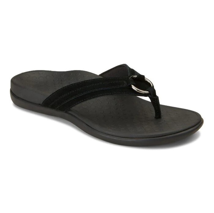 Vionic Aloe Black Suede Flat Toe-Post Sandals Shoes Women's Size 8 | eBay