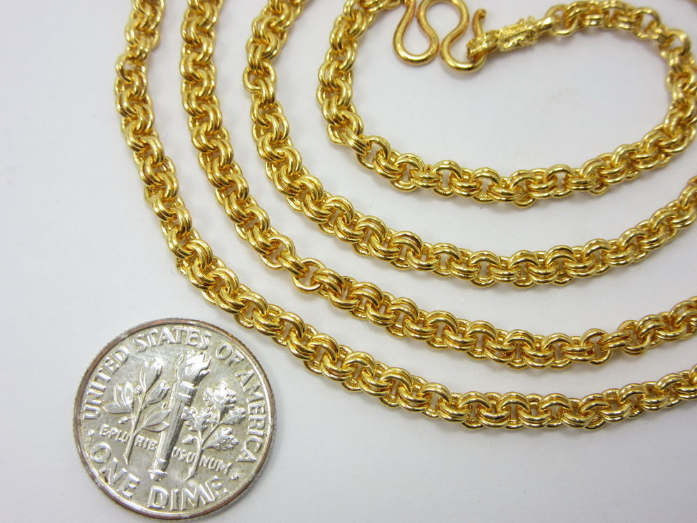 Classy Double Rolo 4mm Link 24" Chain 22K 24K Gold GP Baht Thai ...