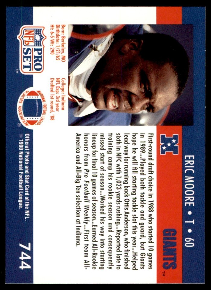1990 Pro Set Eric Moore New York Giants #744 | eBay