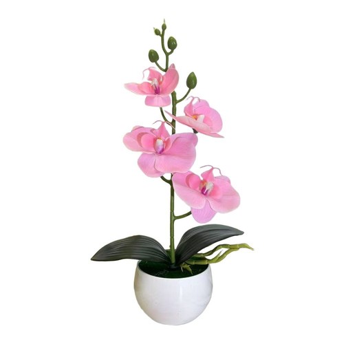 Faux Butterfly Orchid Four Flower Small Round Belly Pot Decorative ...