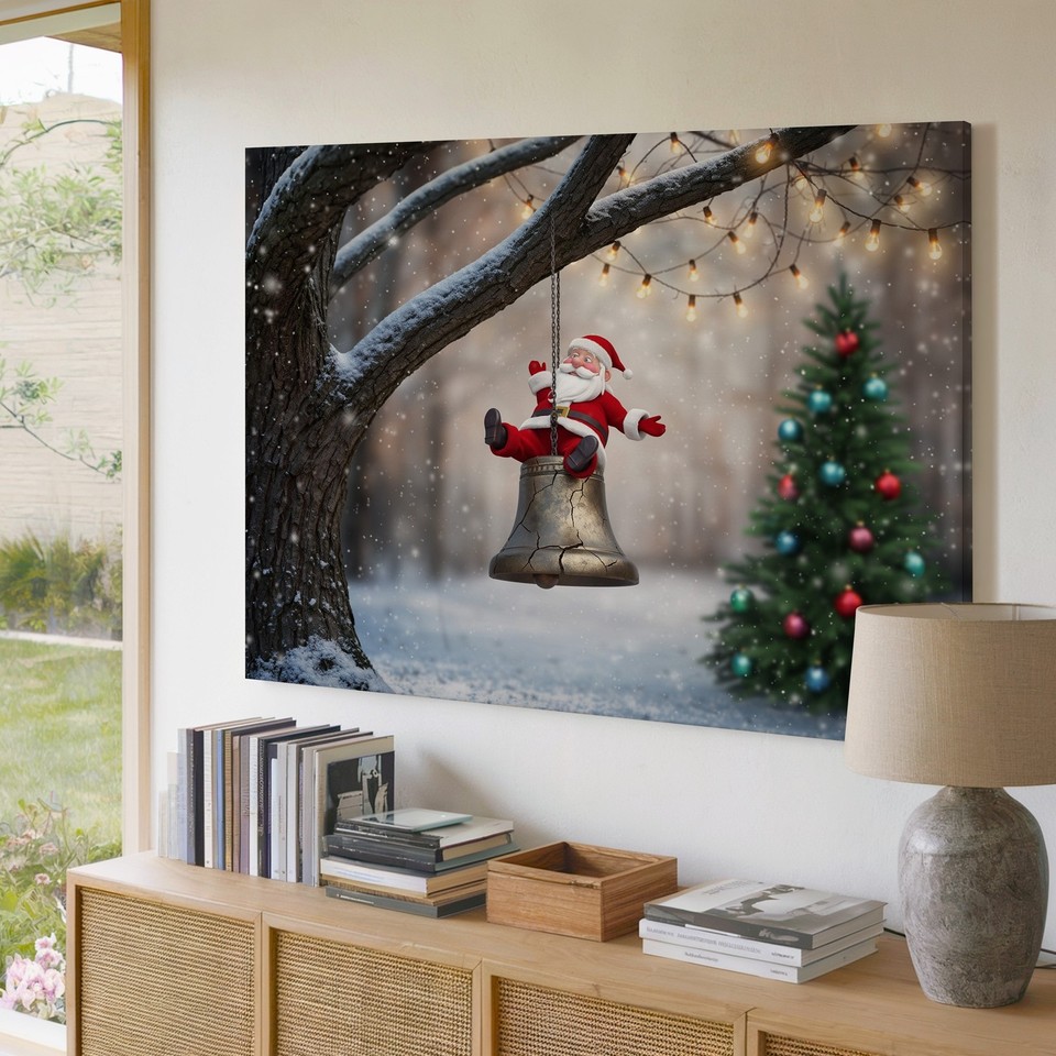 Whimsical Scene Featuring A Jolly Santa Claus Sitting On A Wall Art ...