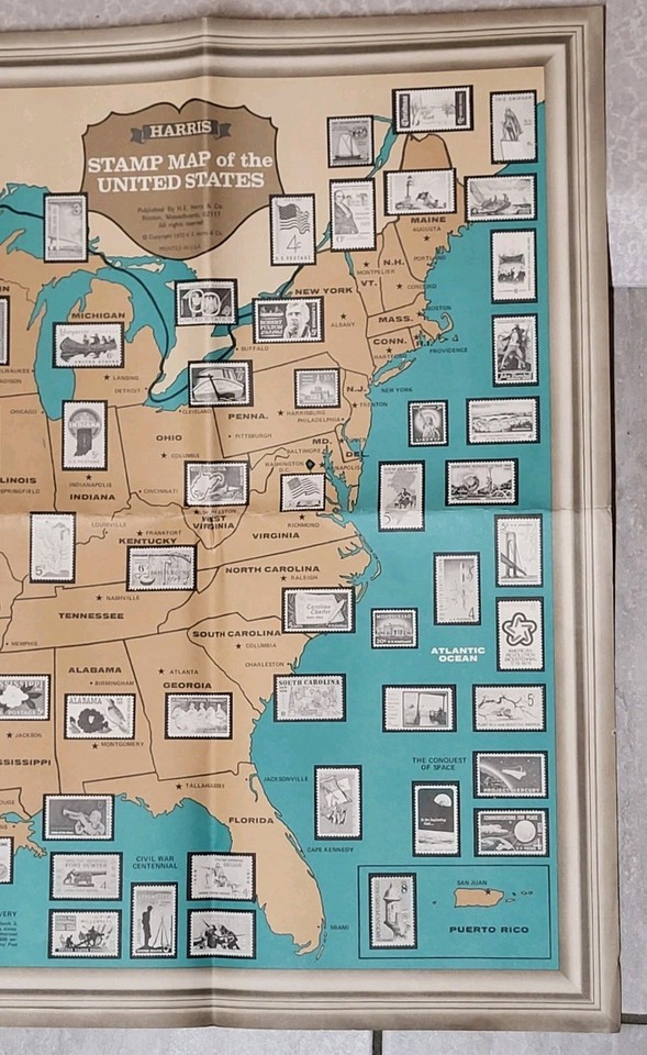 Vintage “Harris” Stamp Map of the United States 1972 Nice Condition 34 ...