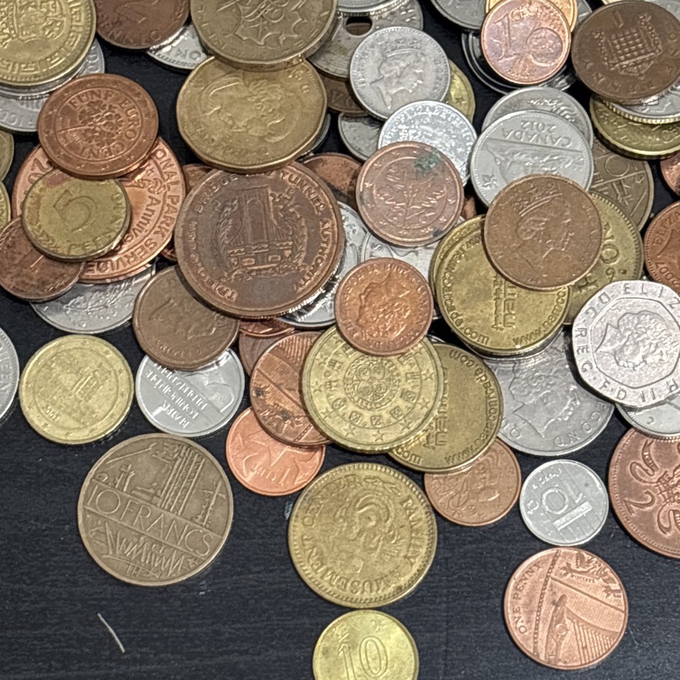 Mixed World Foreign Currency Lot 8 Paper Bills And 100+ Coins Unsorted ...