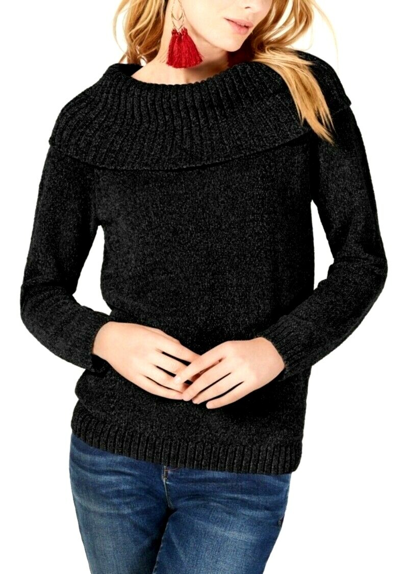 Inc International Concepts Womens Black Chenille Cowl Neck Sweater Size ...