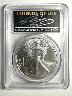 Legend Shaquille O'Neal 2021 $1 Silver Eagle Type 2 - PCGS MS70 Rare ...