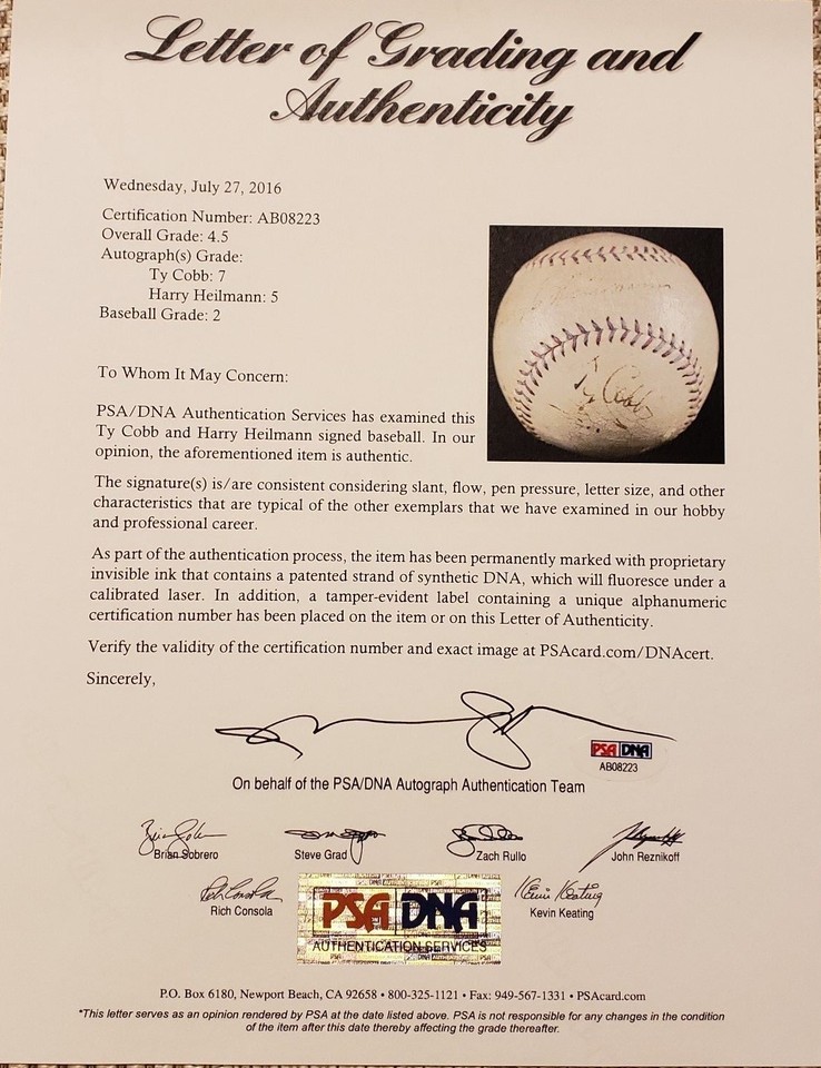 ONLY KNOWN Ty Cobb & Harry Heilmann Signed Baseball -The Tigers Ruth ...