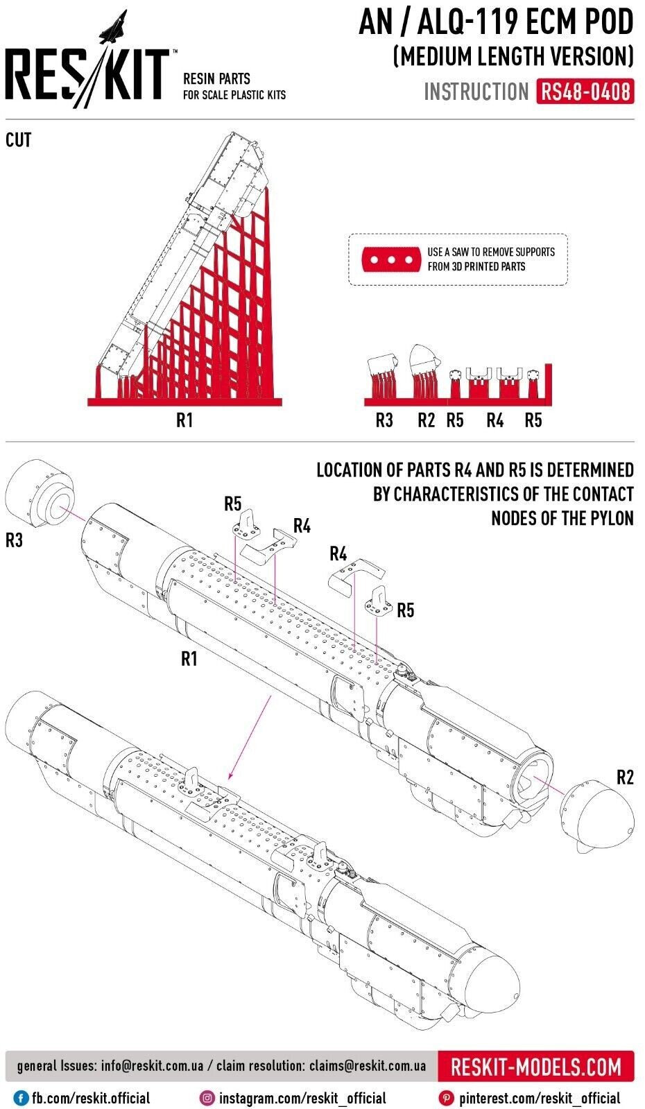 1/48 Reskit RS48-0408 AN / ALQ-119 ECM pod (medium length version) (A-7 ...