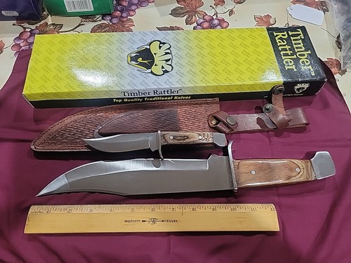 TIMBER RATTLER TR71 Bowie Pakkawood 2 piece full tang fixed blade knife ...