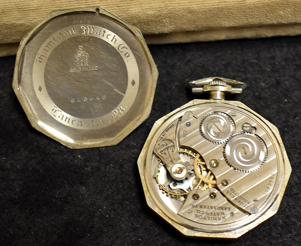 Antique 14k Gold Filled Hamilton 17 Jewels Men's Pocket Watch w ...