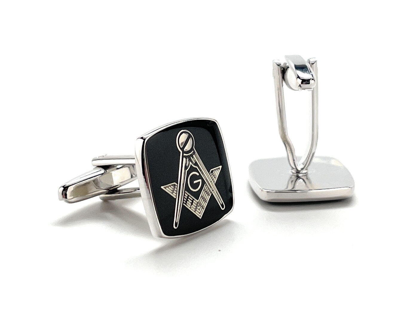 Freemason Cufflinks Freemasonry Cuff Links Silver Black Polished Enamel ...