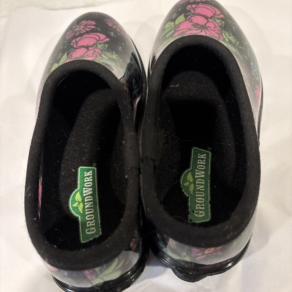 Ground Work Womens Garden Clogs Shoes Waterproof Black Pink Floral Size ...