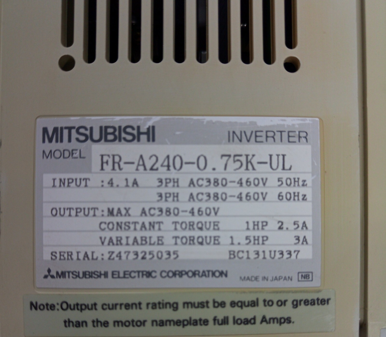 Mitsubishi FREQROL #(A200)-(FR-A240-0.75K-UL) 3PH Inverter Drive | eBay