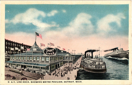 Detroit Mich D & C Lines Dock Steamers Wayne Hotel Pavilion Postcard ...