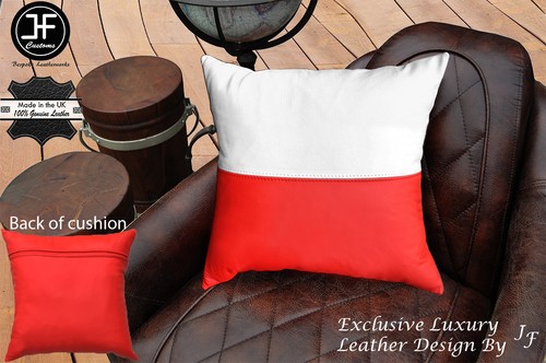 POLAND COLOUR FLAG LEATHER 1X EXCLUSIVE LUXURY CUSHION 18"x18" RED BACK ...