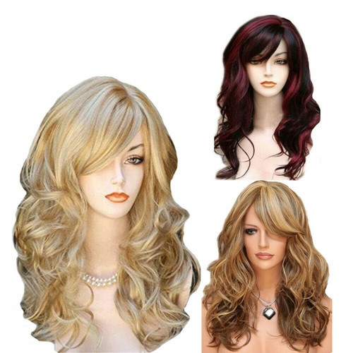 Wigs for Women with Bangs Long Wavy Blonde Balayage Golden Black ...